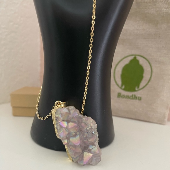 Bondhu | Jewelry | Purple Rainbow Aura Quartz Galaxy Pendant Gold ...